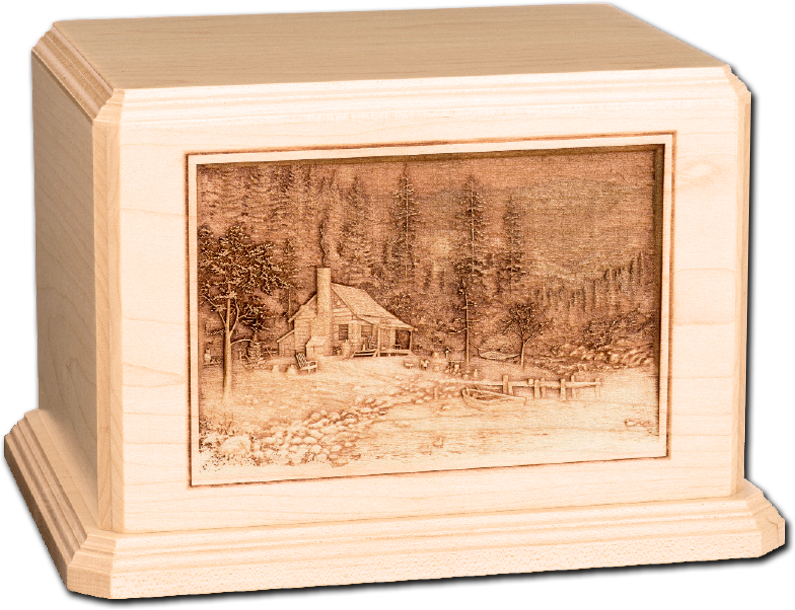 Peaceful Retreat Sculpted Laser Carved Wood Urn