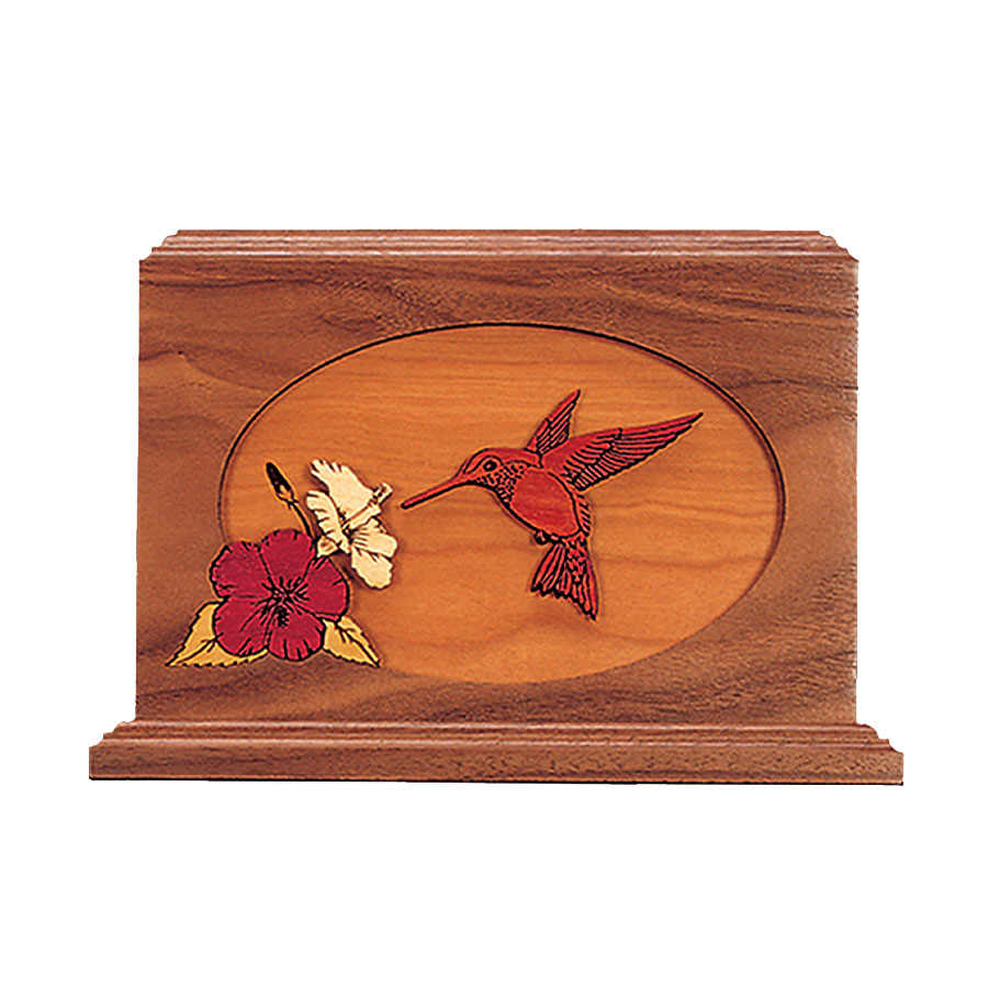 Hummingbird Wood Urn Walnut Finish