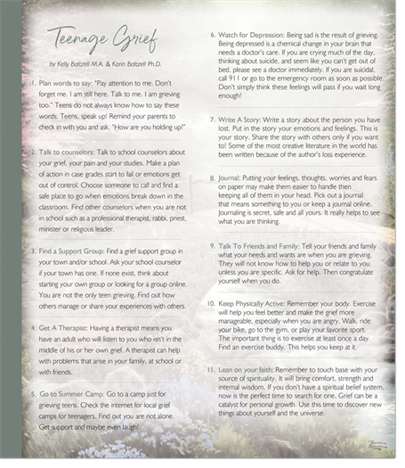 Teenage Grief Pamphlet