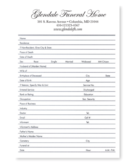 Large Funeral Arrangement Card