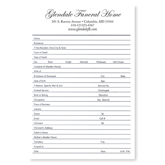 Small Funeral Arrangement Card