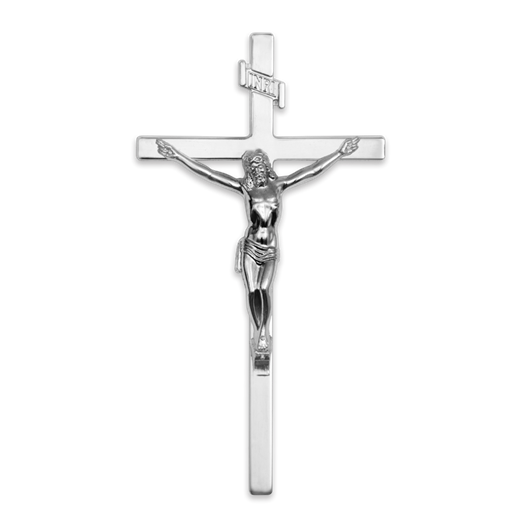 Bright Silver Exterior Cross with Bright Silver Corpus