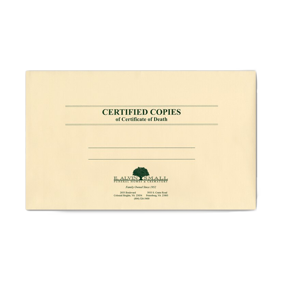 Death Certificate Legal Size Ivory Envelope