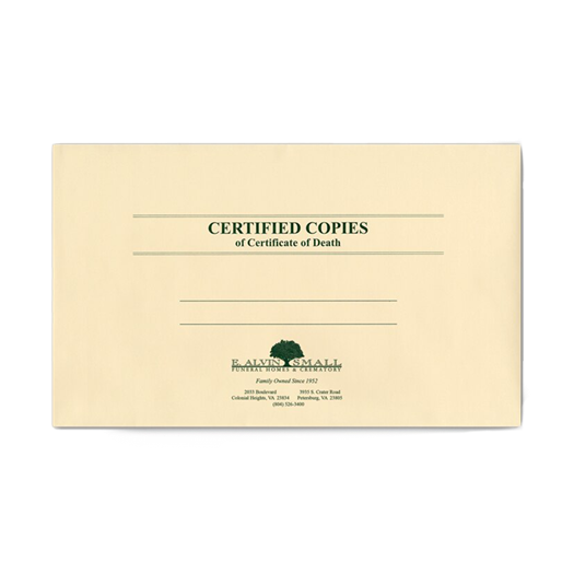 Death Certificate Legal Size Ivory Envelope