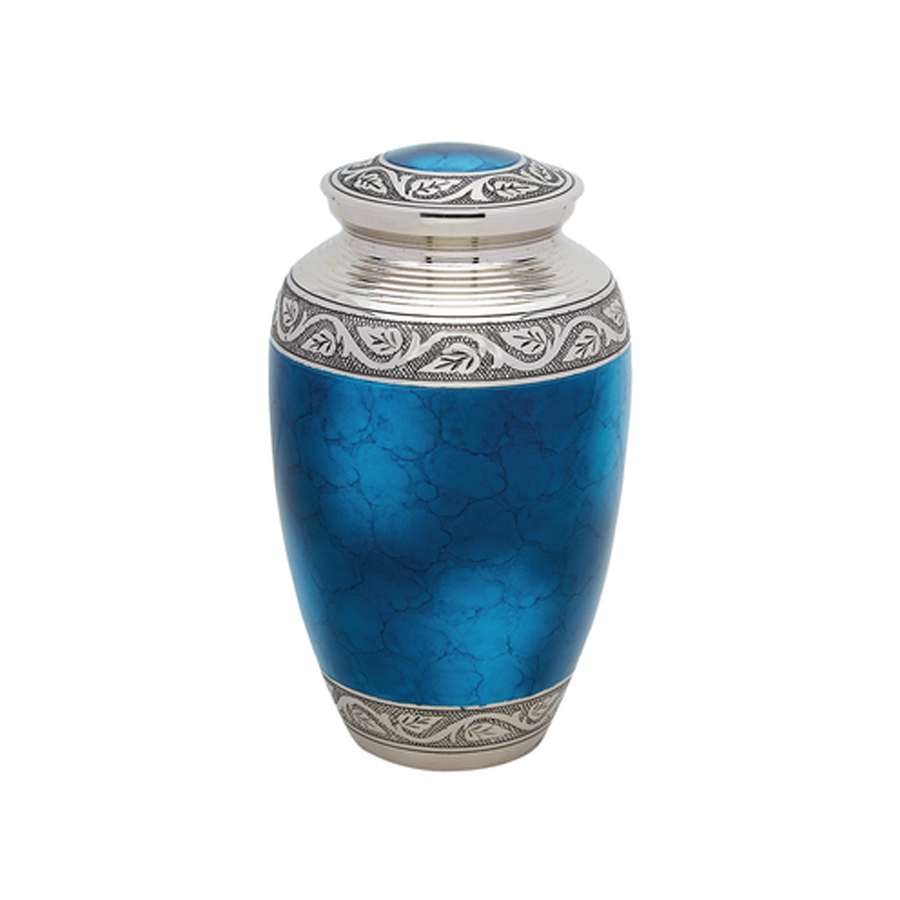 Mediterranean Blue Aluminum Urn
