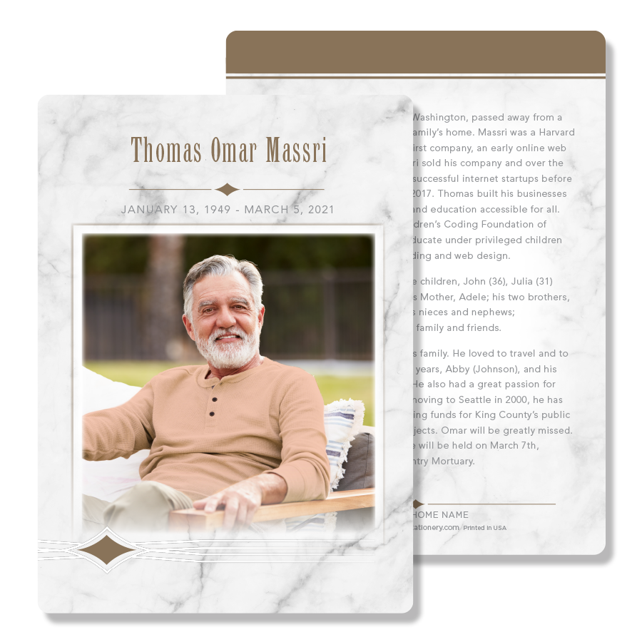 Marble Signature Obituary Keepsake