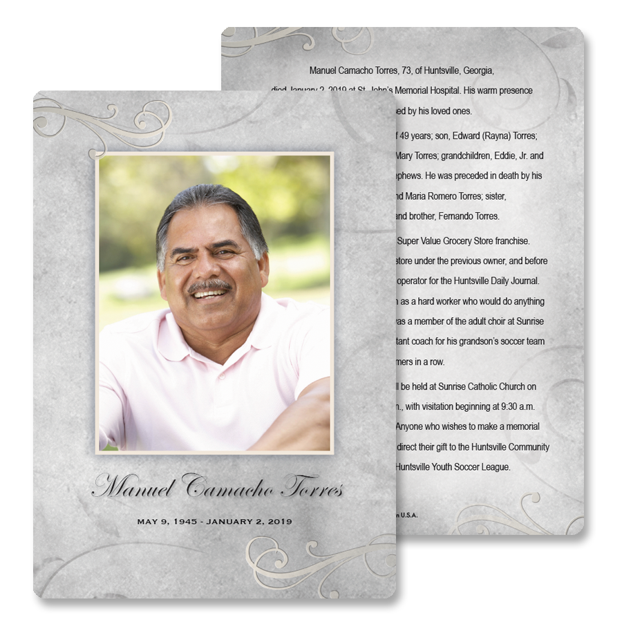 Ornate Signature Obituary Keepsake